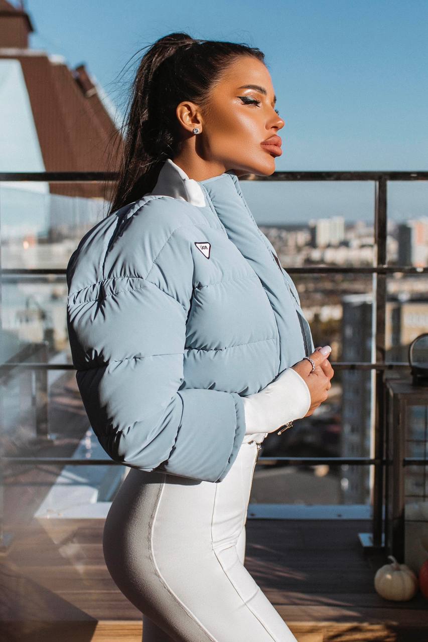 Light blue cropped down jacket